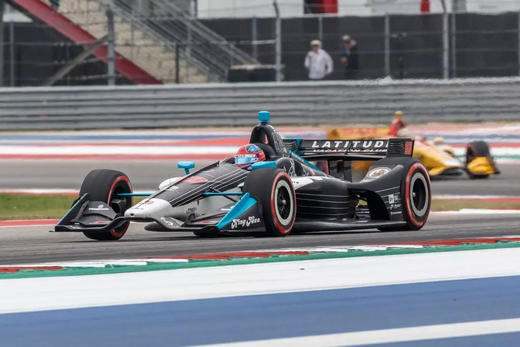 austin, tx mars 24 colton herta r 88 i harding steinbrenner racing, honda powered dallara ir 18 vant til slutt 60 lap indycar classic holdt 24. mars 2019 på Circuit of the Americas i Austin, tx foto av allan hamiltonon images sportswire via getty