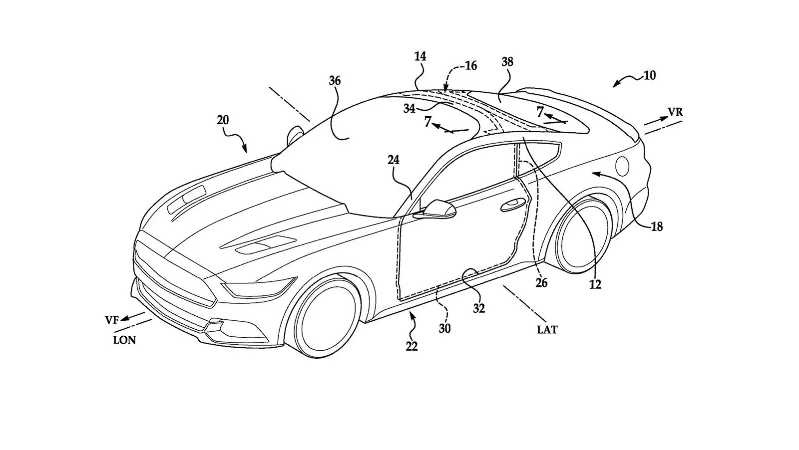 Risastórt Ford Mustang framrúðu einkaleyfi